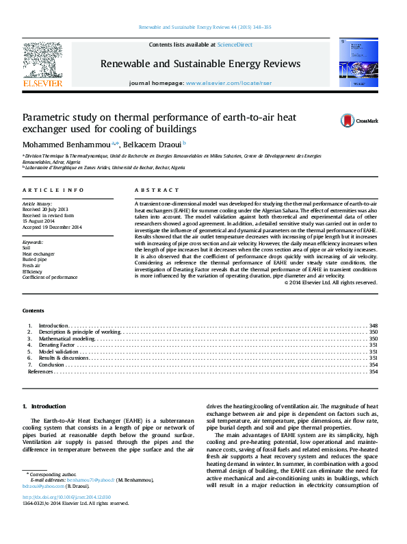 (PDF) Parametric study on thermal performance of earth-to-air heat exchanger used for cooling of ...