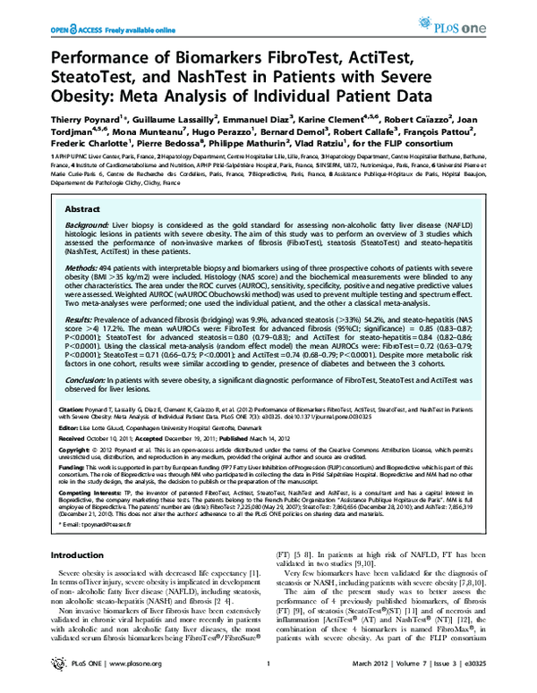 (PDF) Performance of Biomarkers FibroTest, ActiTest, SteatoTest, and ...