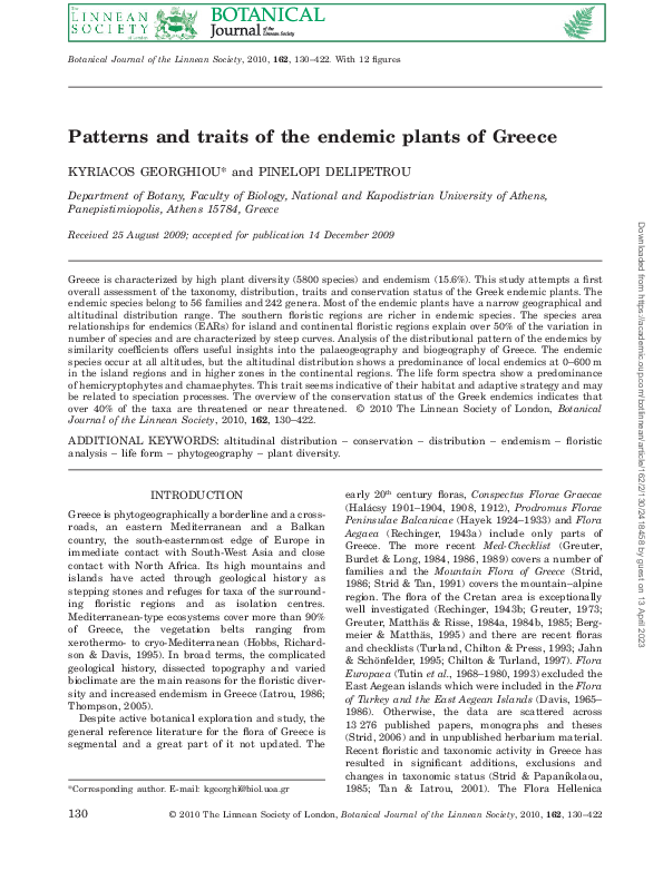 (PDF) Patterns and traits of the endemic plants of Greece