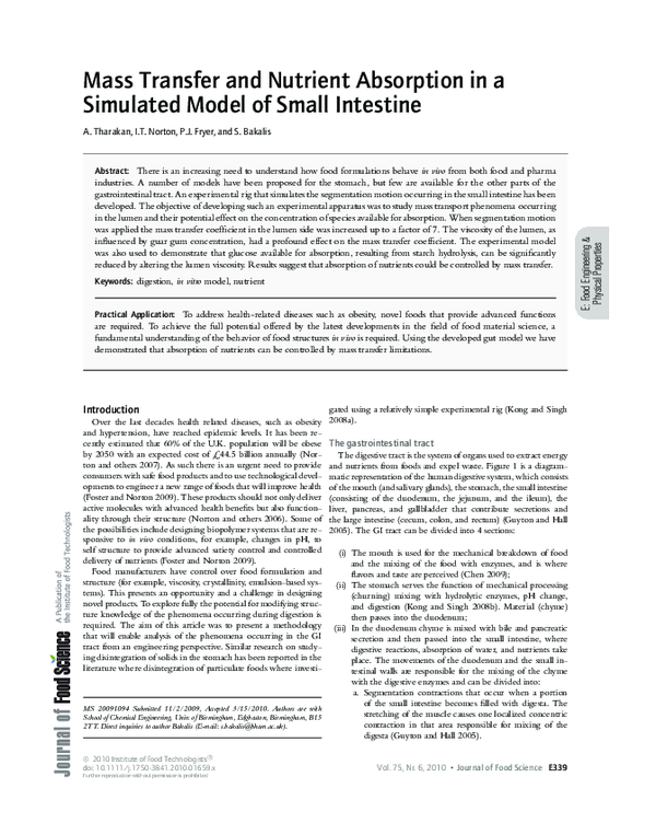 (PDF) Mass Transfer and Nutrient Absorption in a Simulated Model of ...