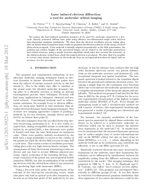 Pdf Laser Induced Electron Diffraction A Tool For Molecular Orbital Imaging