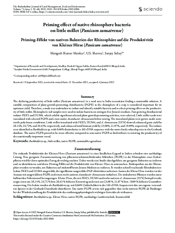 (PDF) Priming effect of native rhizosphere bacteria on little millet ...