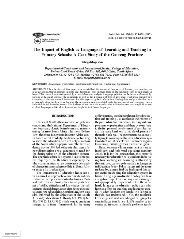 (PDF) The Impact of English as Language of Learning and Teaching in ...