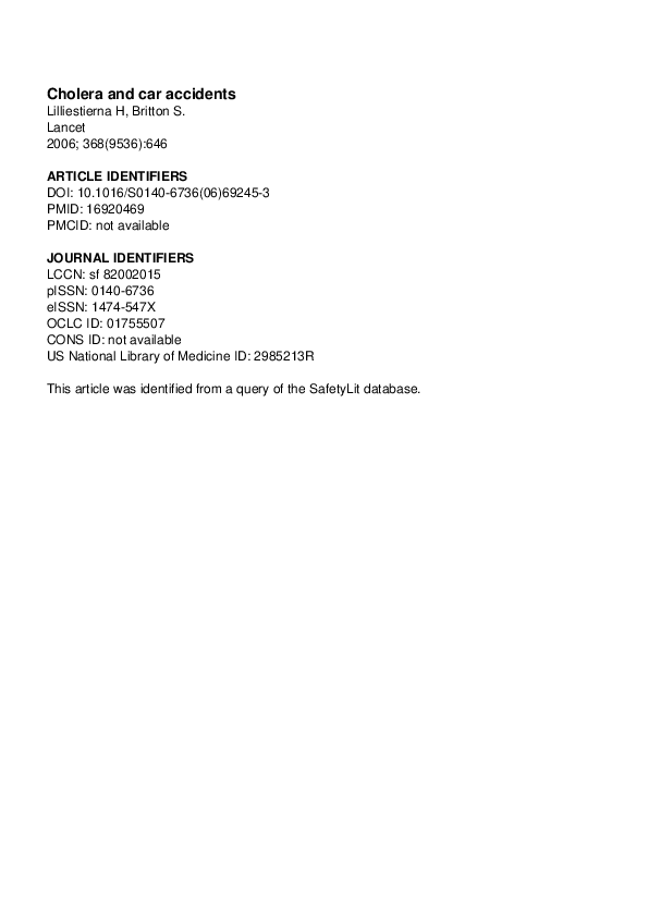 (PDF) Cholera and car accidents