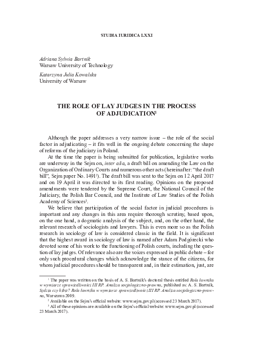 (PDF) The Role of Lay Judges in the Process of Adjudication