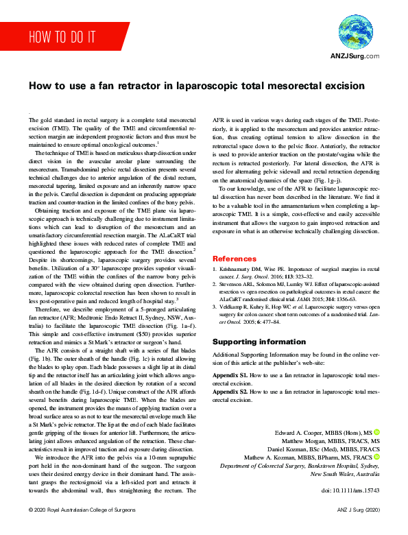 (PDF) How to use a fan retractor in laparoscopic total mesorectal excision
