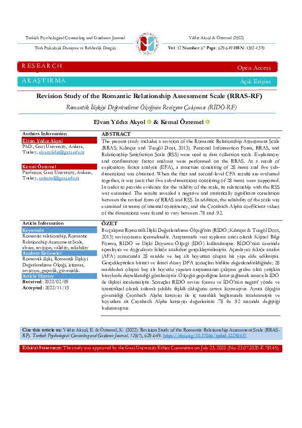 (PDF) Revision Study of the Romantic Relationship Assessment Scale ...