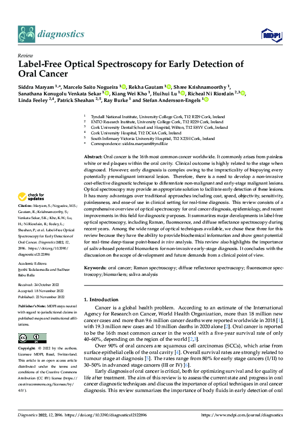 (PDF) Label-Free Optical Spectroscopy for Early Detection of Oral Cancer