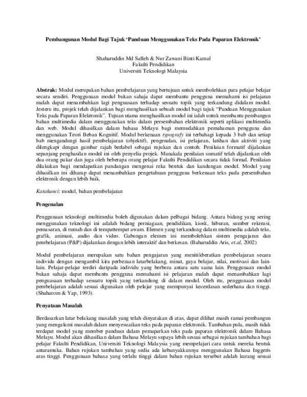(PDF) Pembangunan Modul Bagi Tajuk ‘Panduan Menggunakan Teks Pada ...