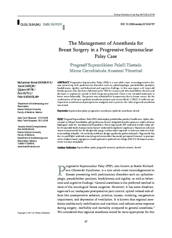 (PDF) The Management of Anesthesia for Breast Surgery in a Progressive ...