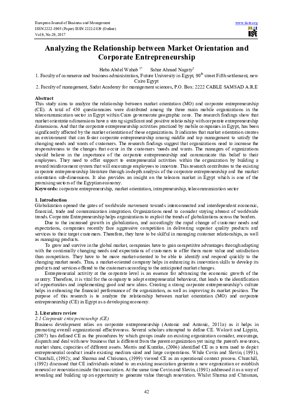 (PDF) Analyzing the Relationship between Market Orientation and Corporate Entrepreneurship