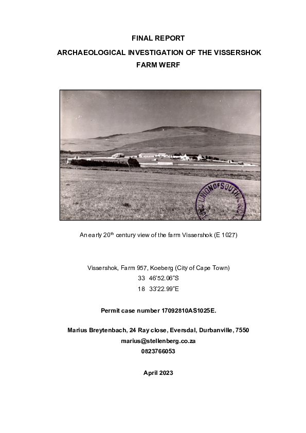 (PDF) Vissershok. Final archaeological report HWC April 2023