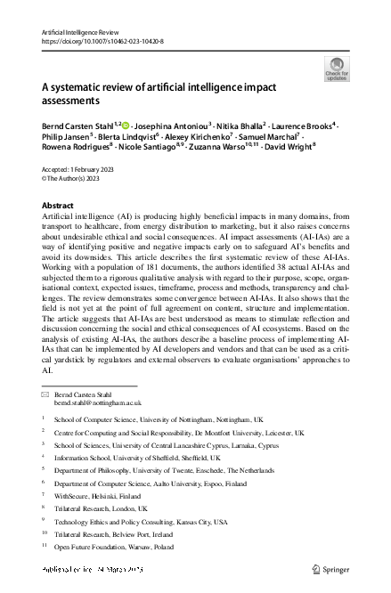 (PDF) A systematic review of artificial intelligence impact assessments