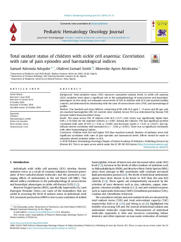 (PDF) Total oxidant status of children with sickle cell anaemia ...