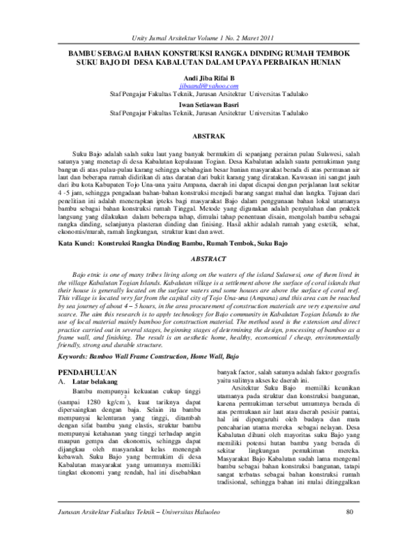 (PDF) Bambu Sebagai Bahan Konstruksi Rangka Dinding Rumah Tembok Suku ...