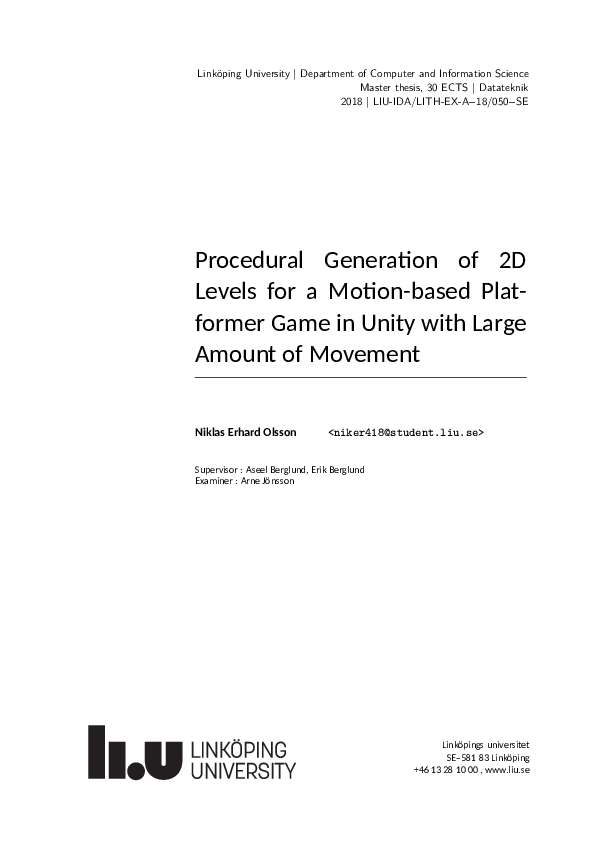 (PDF) Procedural Generation of 2D Levels for a Motion-based Platformer Game in Unity with Large ...