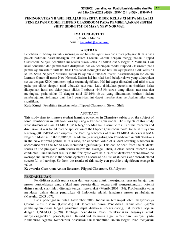(PDF) Peningkatkan Hasil Belajar Peserta Didik Kelas XI Mipa Melalui Penerapan Model Flipped ...