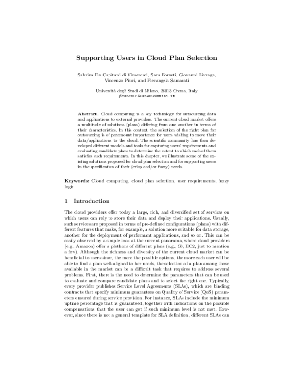 (PDF) Supporting Users in Cloud Plan Selection