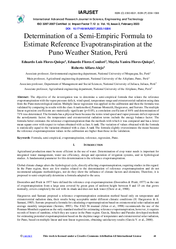 (PDF) Determination of a Semi-Empiric Formula to Estimate Reference ...