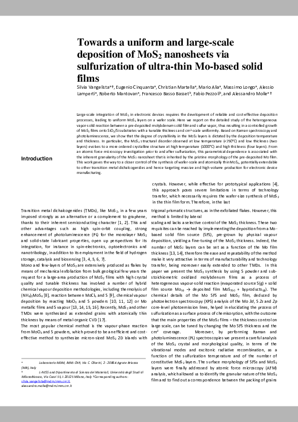 (PDF) Towards a uniform and large-scale deposition of MoS2nanosheets ...