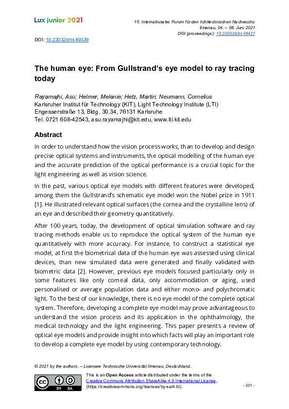(PDF) The human eye: From Gullstrand's eye model to ray tracing today