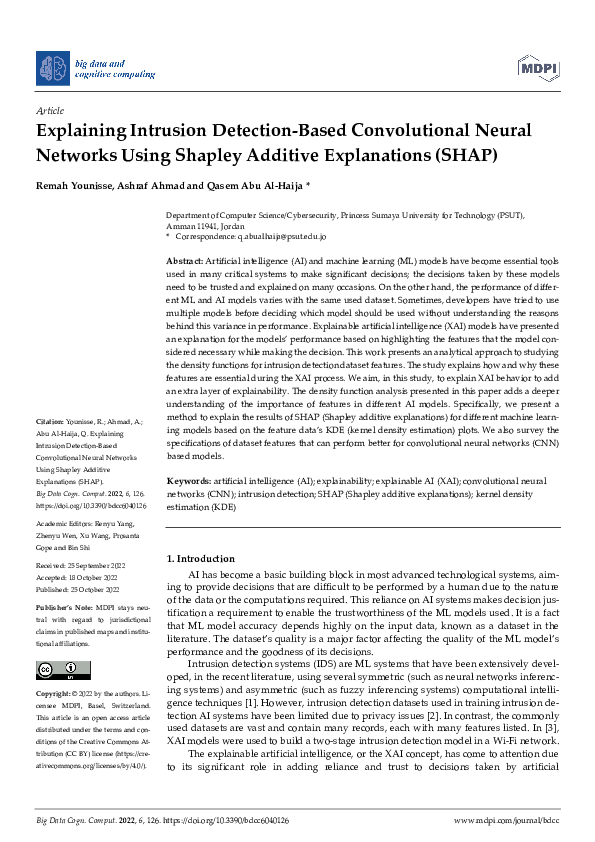 Pdf Explaining Intrusion Detection Based Convolutional Neural Networks Using Shapley Additive