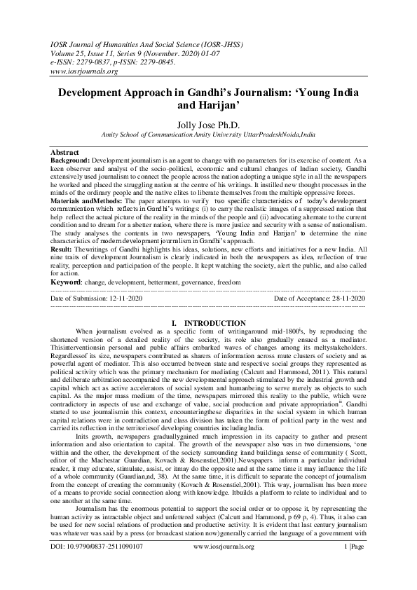 (PDF) Development Approach in Gandhi's Journalism: 'Young India and ...