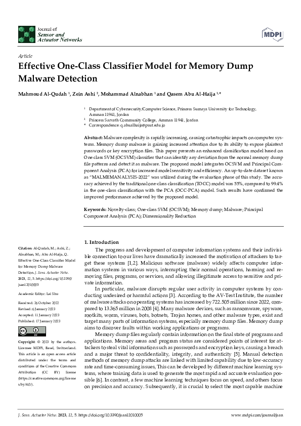 Pdf Effective One Class Classifier Model For Memory Dump Malware Detection