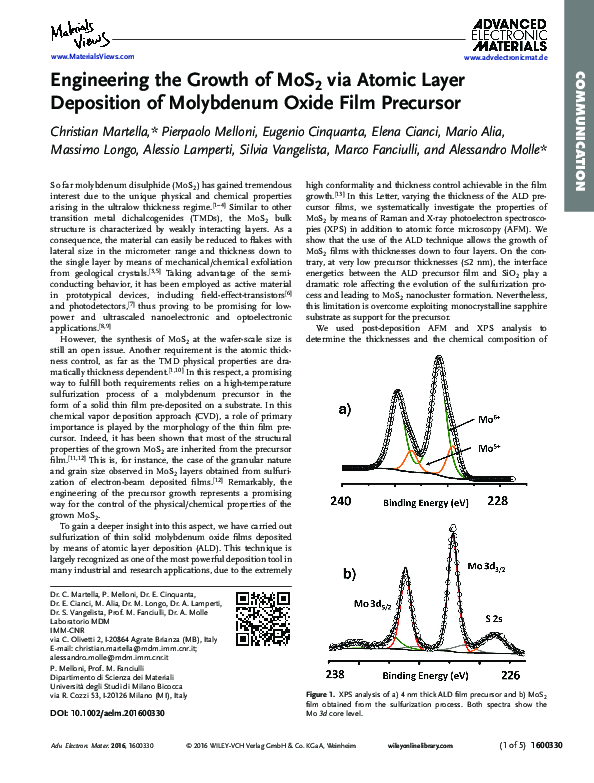 (PDF) Engineering the Growth of MoS2via Atomic Layer Deposition of ...