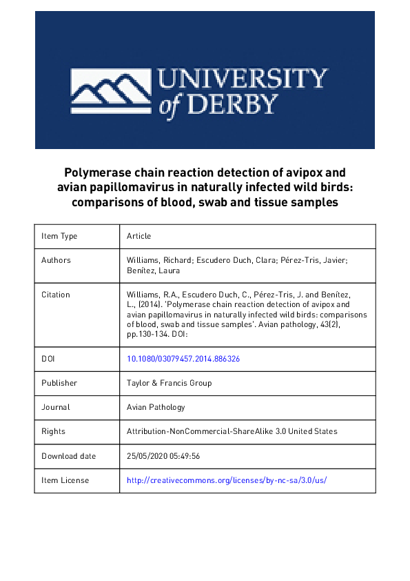 (PDF) PCR Detection of Avipox and Papillomavirus
