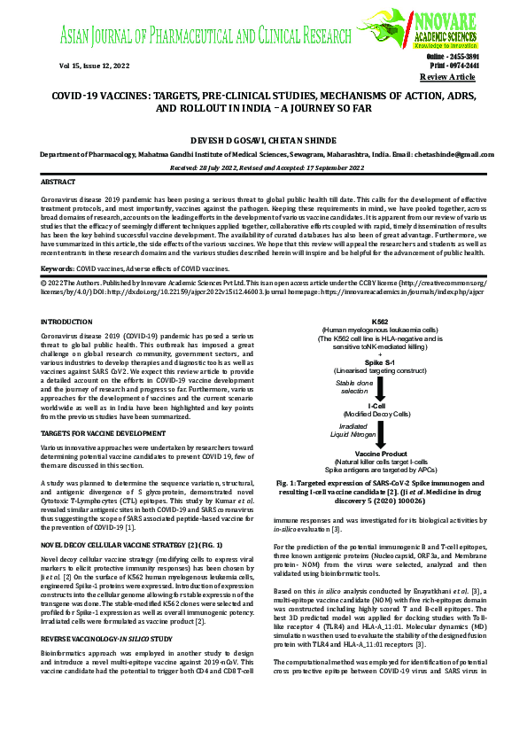 (PDF) COVID-19 VACCINES: TARGETS, PRE-CLINICAL STUDIES, MECHANISMS OF ...