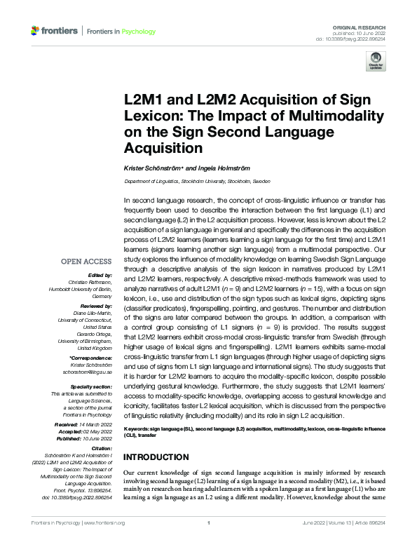 (PDF) L2M1 and L2M2 Acquisition of Sign Lexicon: The Impact of ...