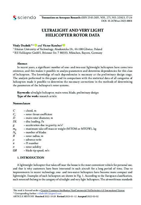 (PDF) Ultralight and Very Light Helicopter Rotor Data