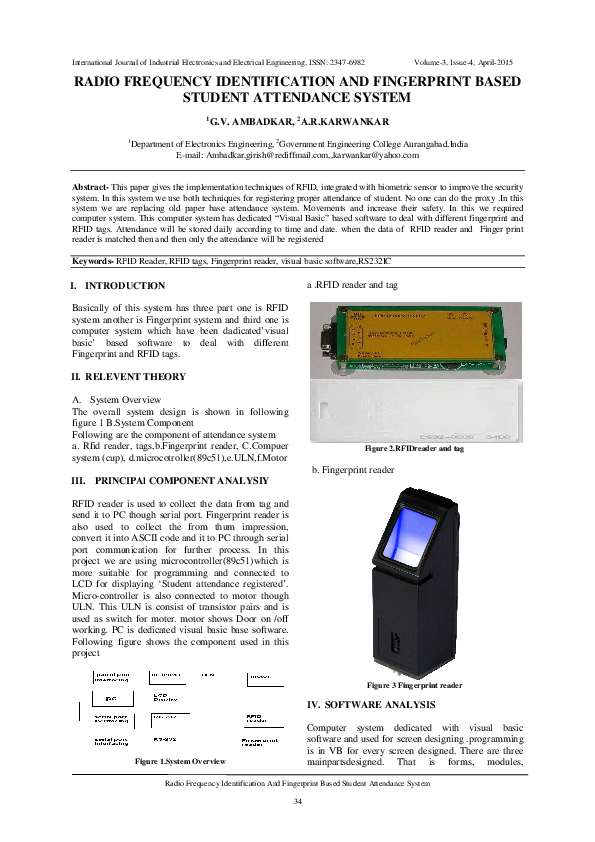 (PDF) Radio Frequency Identification And Fingerprint Based Student Attendance System