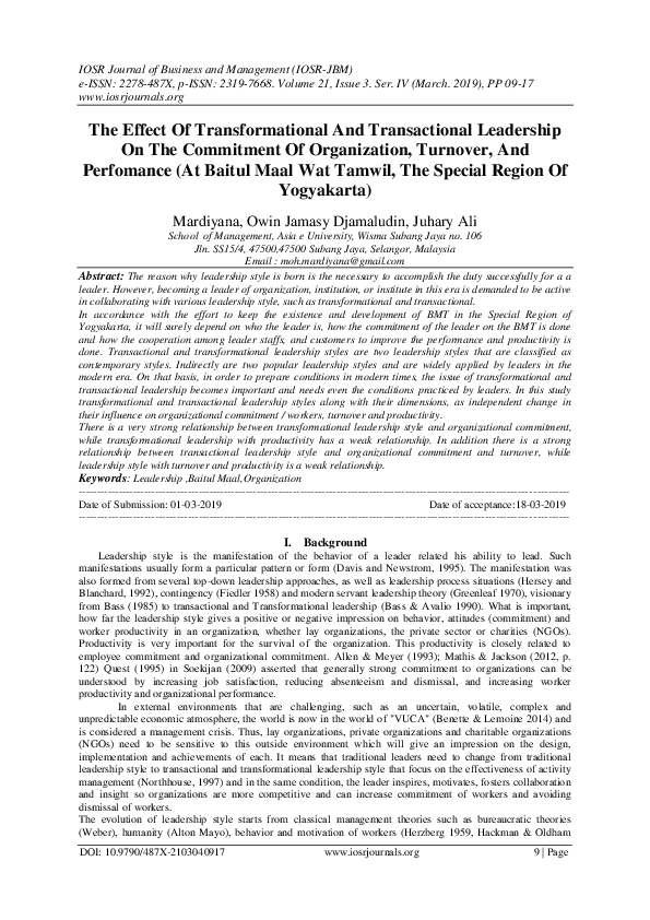 (PDF) The Effect Of Transformational And Transactional Leadership On The Commitment Of ...