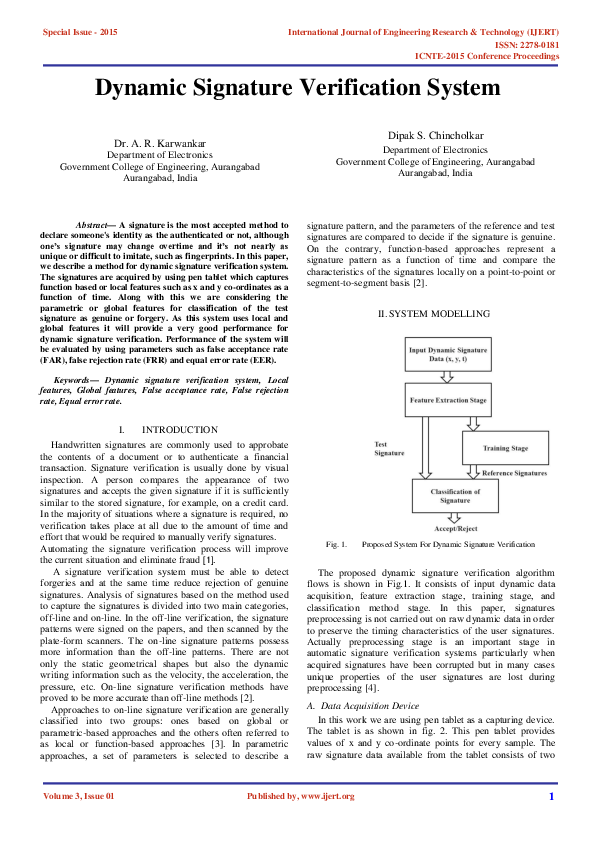 Pdf Dynamic Signature Verification System