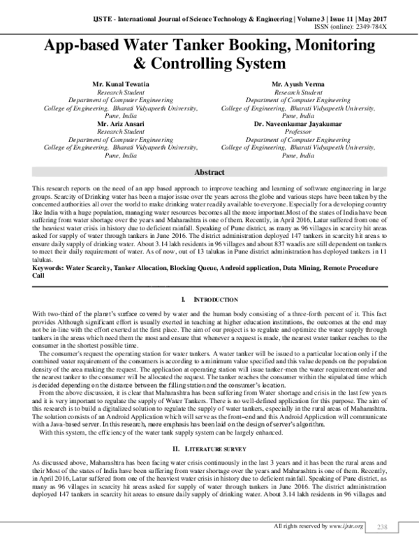 (PDF) App-based Water Tanker Booking, Monitoring & Controlling System