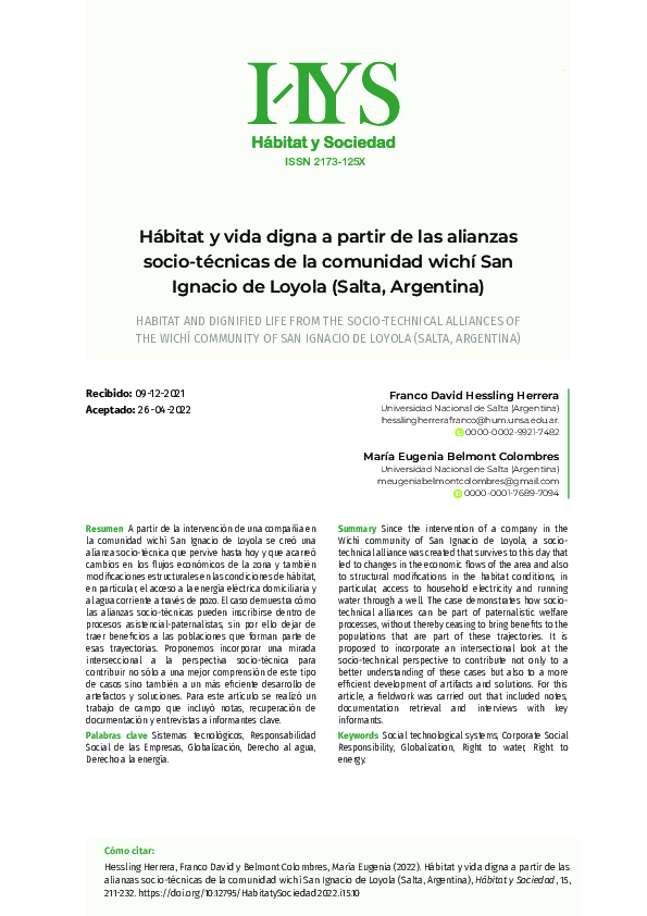 (PDF) Hábitat y vida digna a partir de las alianzas socio-técnicas de ...