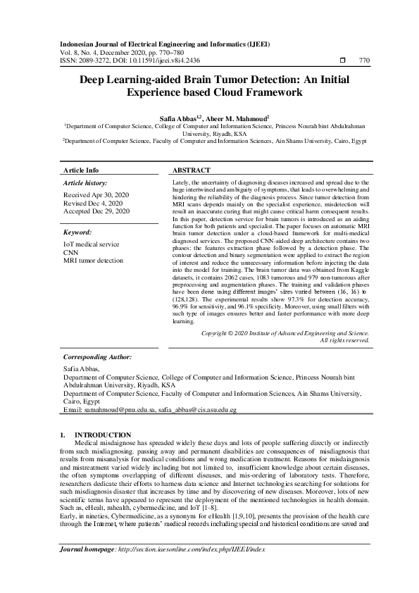 Pdf Deep Learning Aided Brain Tumor Detection An Initial experience Based Cloud Framework