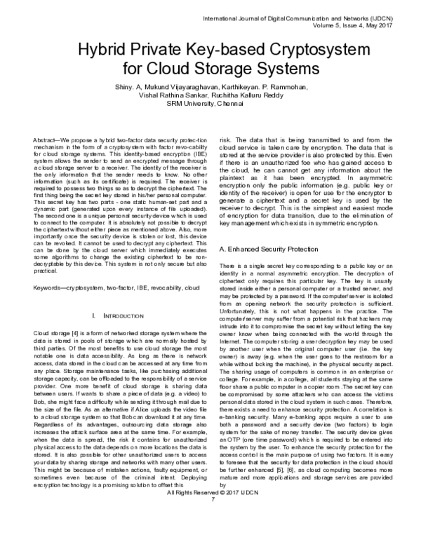 (PDF) Hybrid Private Key-based Cryptosystem for Cloud Storage Systems
