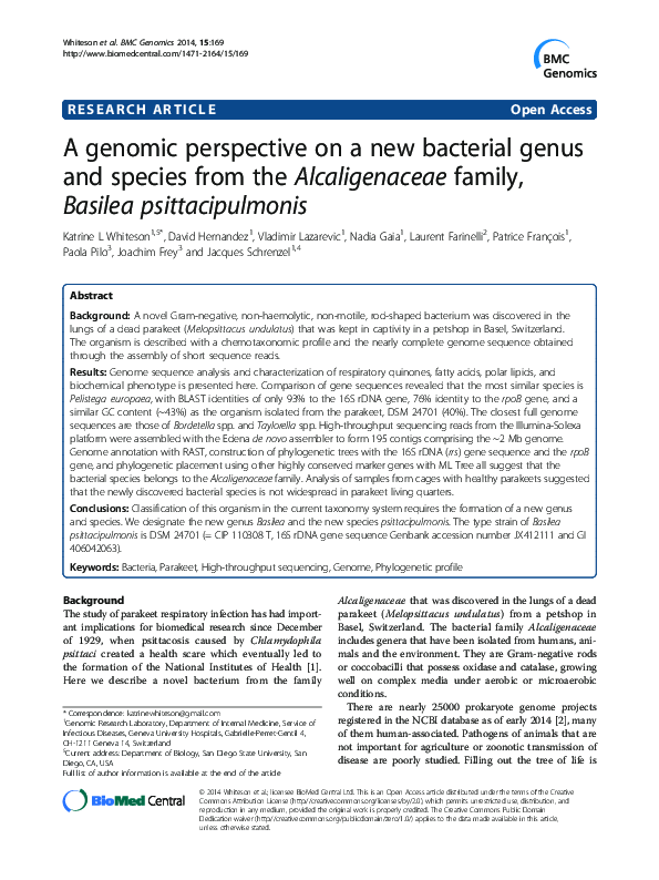 (PDF) A genomic perspective on a new bacterial genus and species from ...
