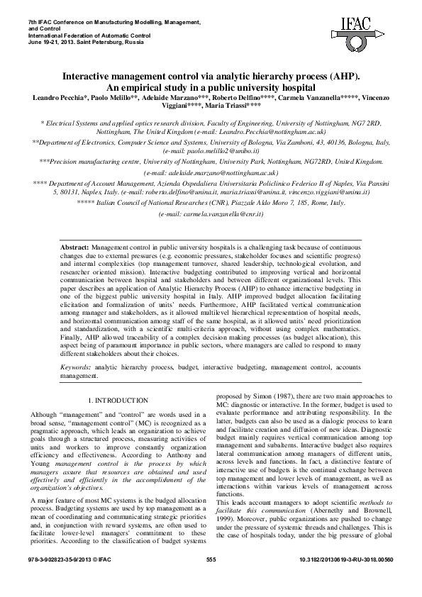(PDF) Interactive management control via analytic hierarchy process ...