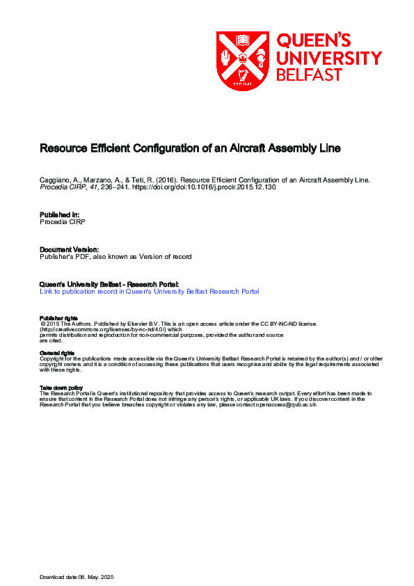 (PDF) Resource Efficient Configuration of an Aircraft Assembly Line