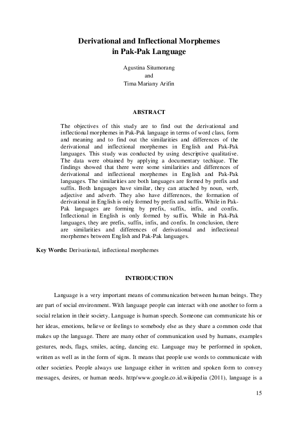 (PDF) Derivational and Inflectional Morphemes in Pak-Pak Language