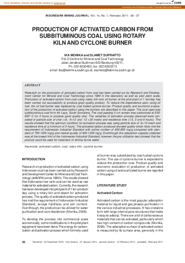 (PDF) Production of Activated Carbon from Subbituminous Coal Using ...