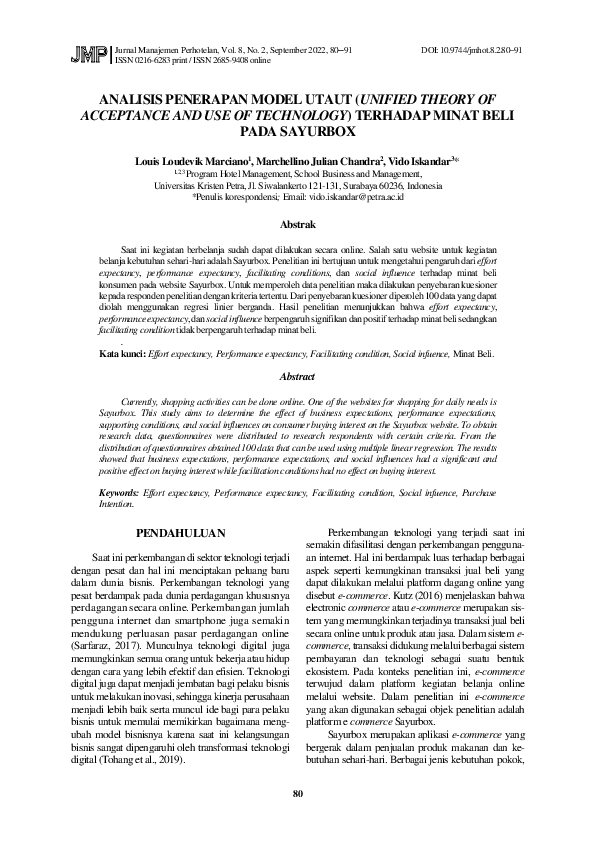 (PDF) Analisis Penerapan Model Utaut (Unified Theory of Acceptance and ...