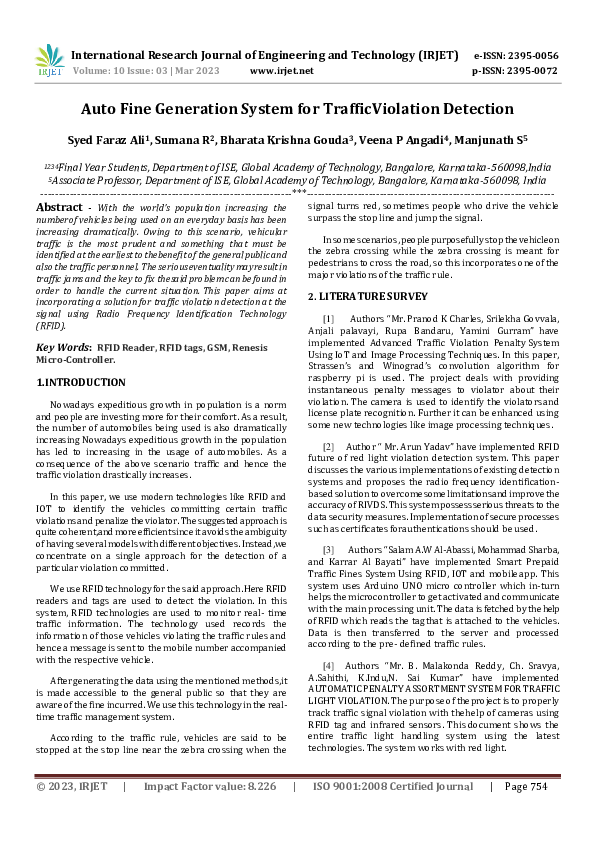 (PDF) Auto Fine Generation System for Traffic Violation Detection