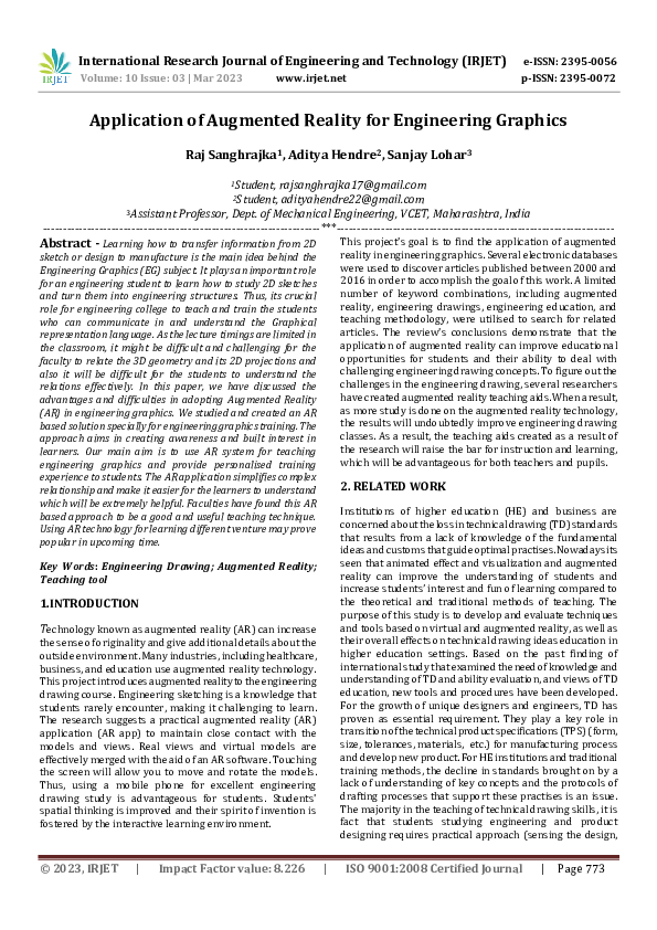 (PDF) Application of Augmented Reality for Engineering Graphics
