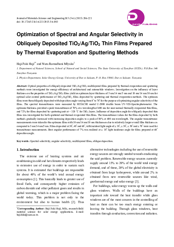 (PDF) Optimization of Spectral and Angular Selectivity in Obliquely ...