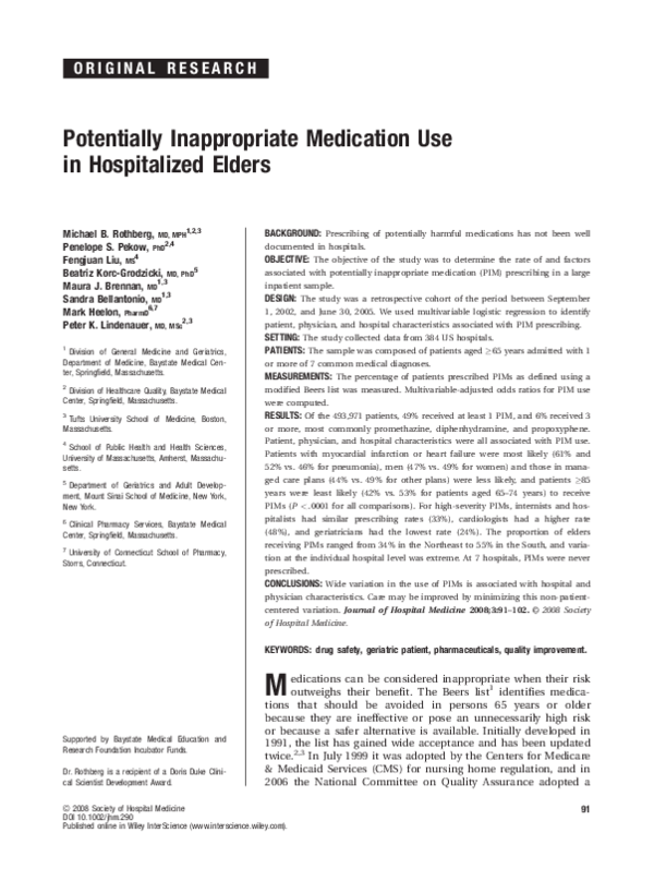 (PDF) Potentially inappropriate medication use in hospitalized elders